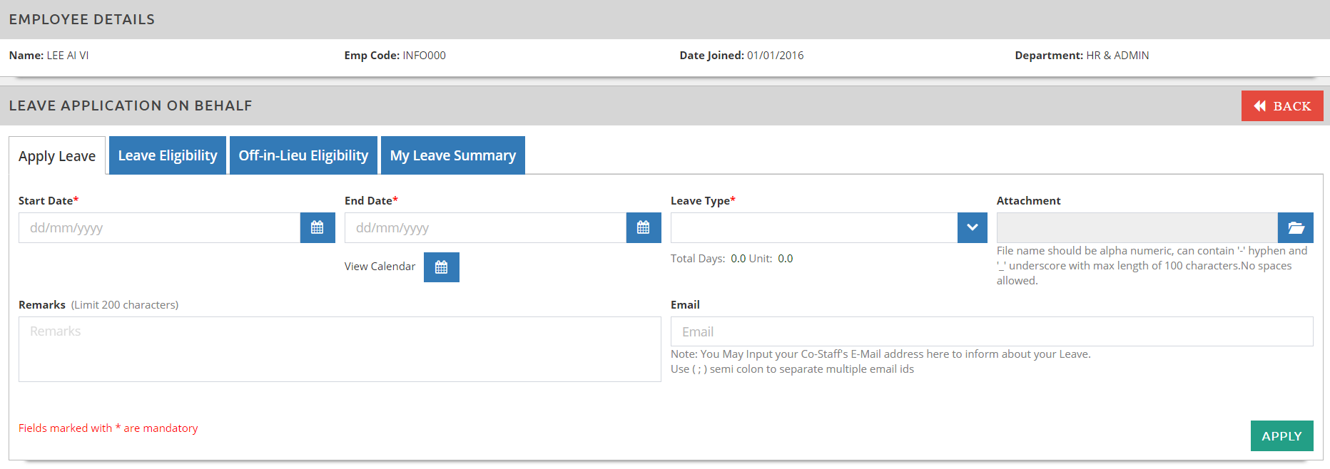 How to apply on behalf of the employee?
