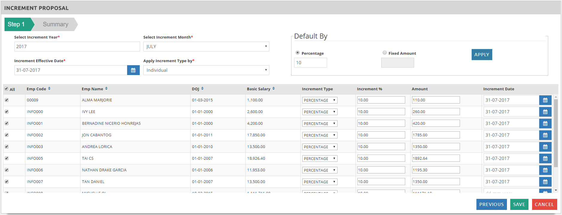 Increment Proposal