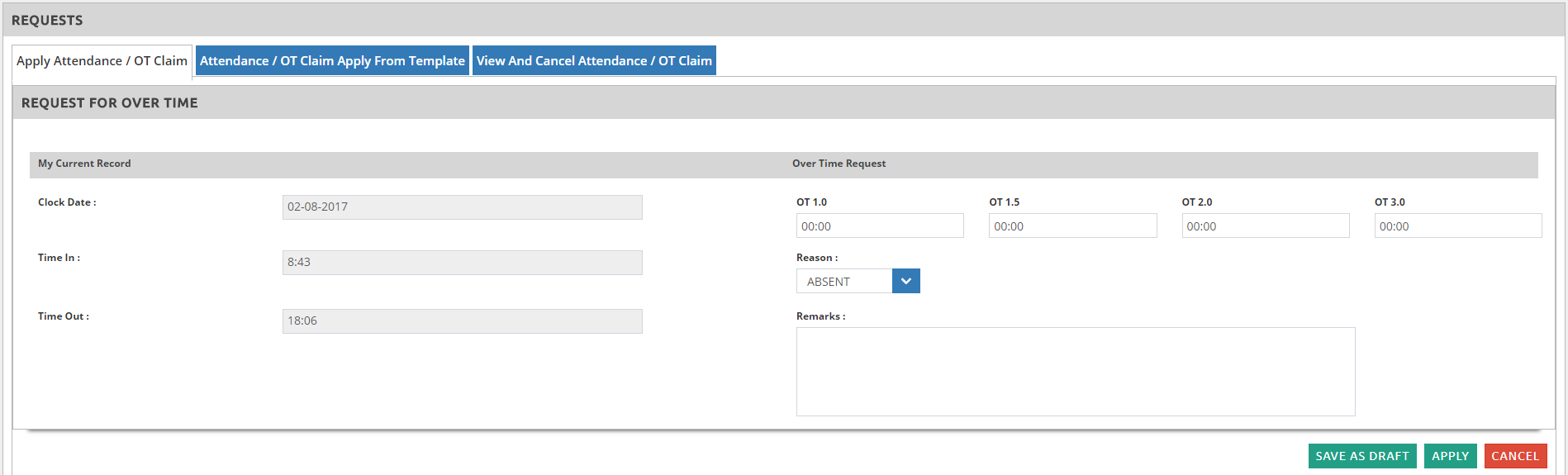 How to apply for attendance update or OT request?
