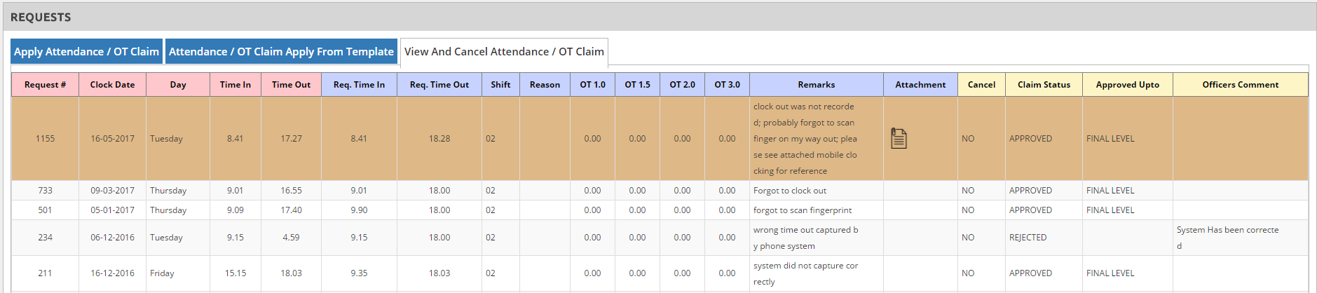 How to apply for attendance update or OT request?